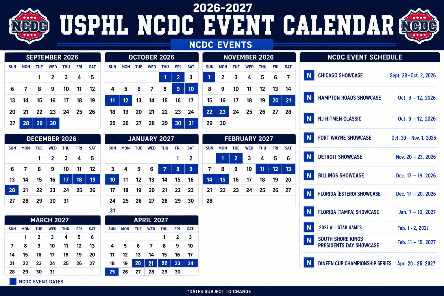 NCDC Calendar Of Events • USPHL - United States Premier Hockey League